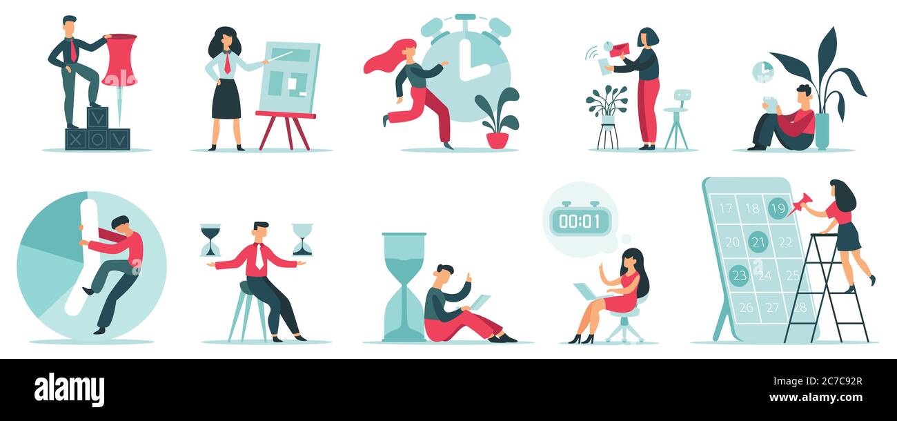 Schedule planning. Work timing strategy, office people planning work ...