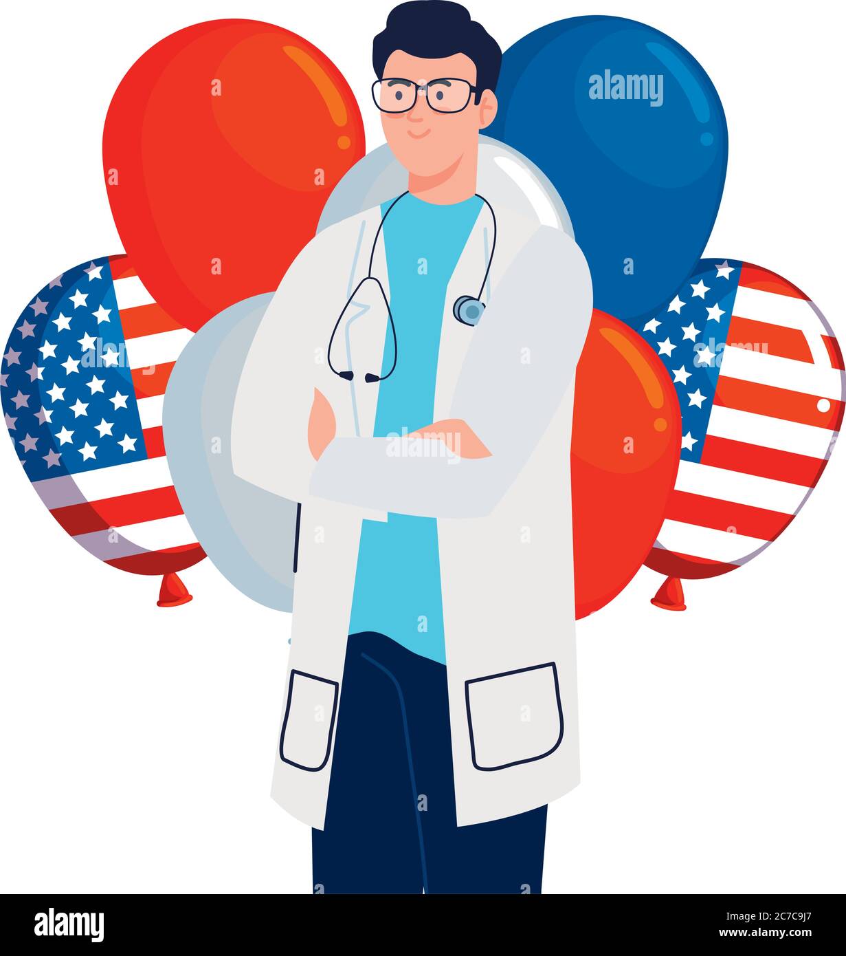 doctor man with stethoscope and usa balloons vector design Stock Vector ...