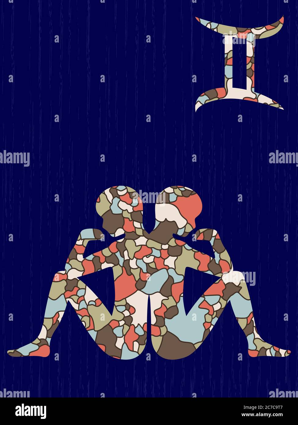 Zodiac sign Gemini fill with colorful muted mosaic shapes on the dark ...