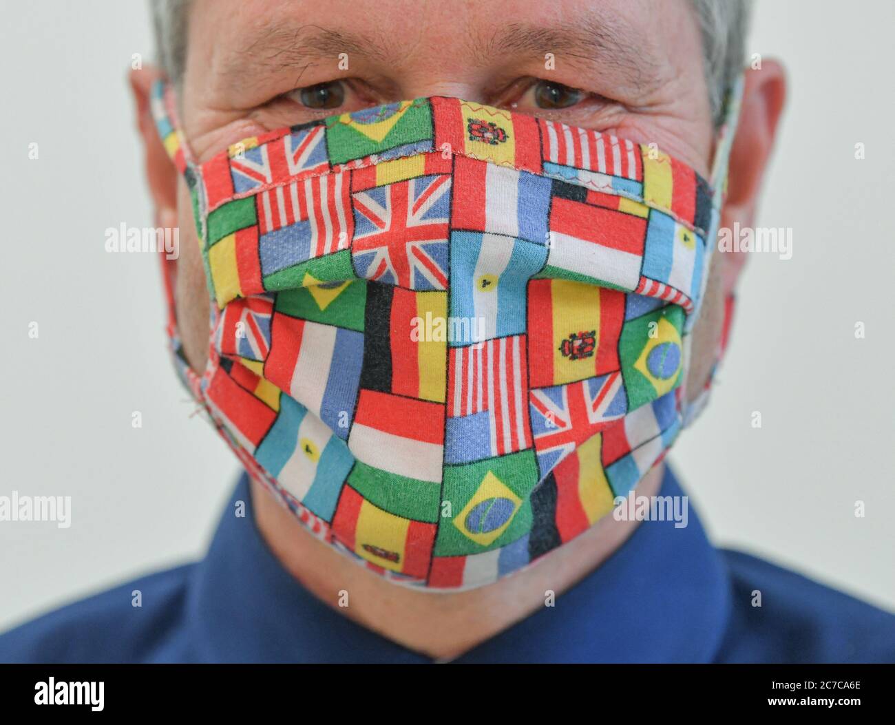 Wildau, Germany. 15th July, 2020. One man wears a self-sewn mouth-nose ...