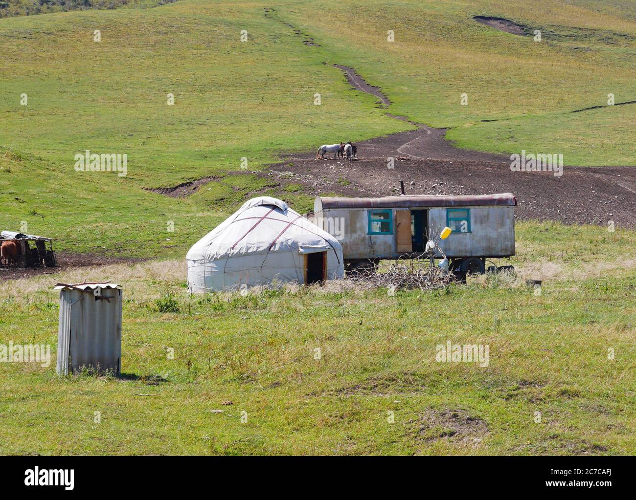 Traditional yurt in the wide landscape of Central Asia Stock Photo - Alamy
