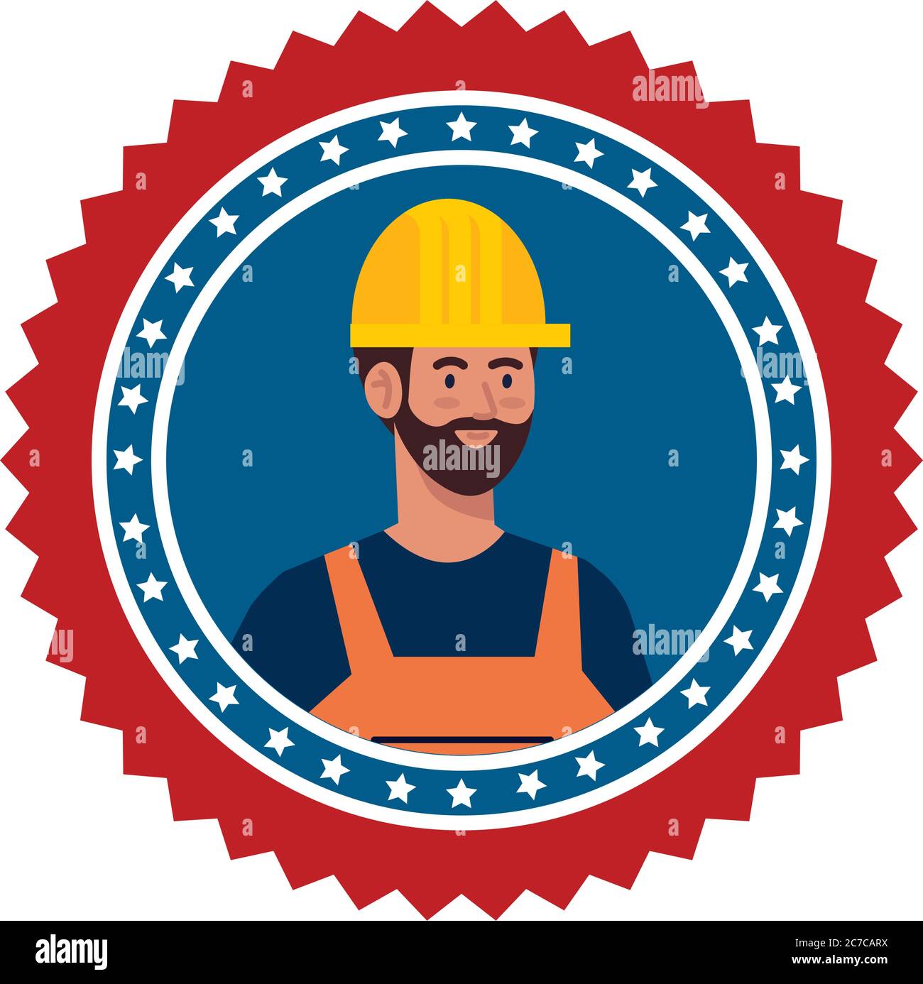 builder man with helmet in seal stamp vector design Stock Vector Image ...
