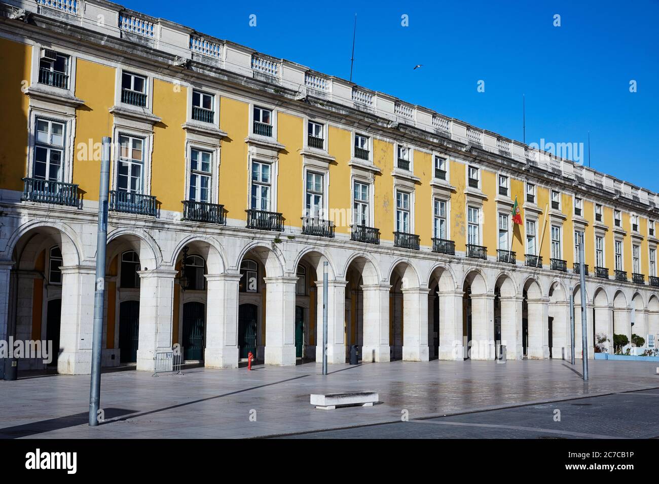 Facade of pillars of the famous 'Praca de Commercio' Commerce square in ...