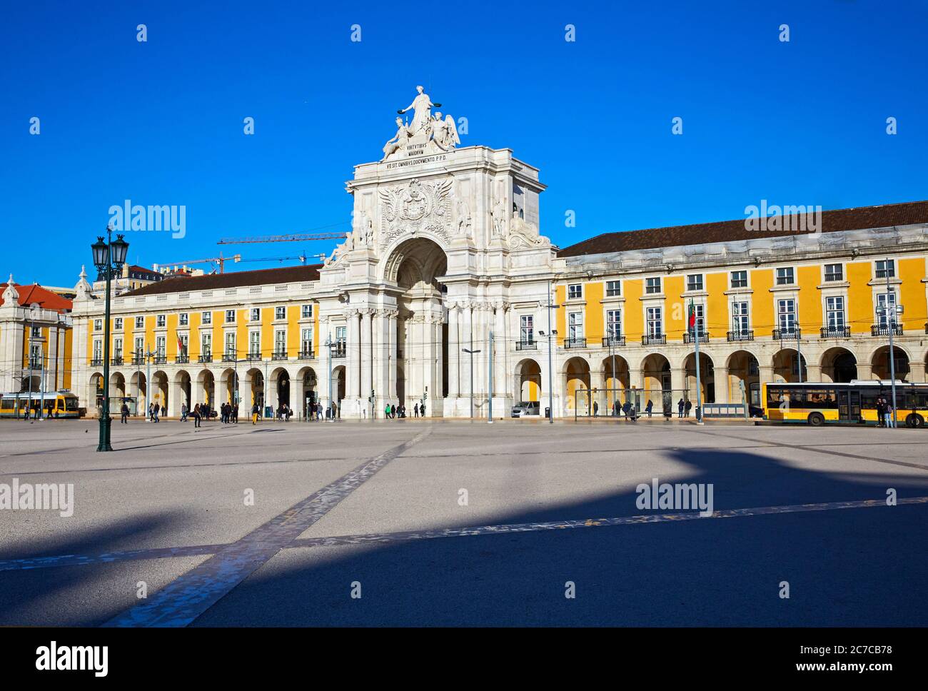 Facade of pillars of the famous 'Praca de Commercio' Commerce square in ...
