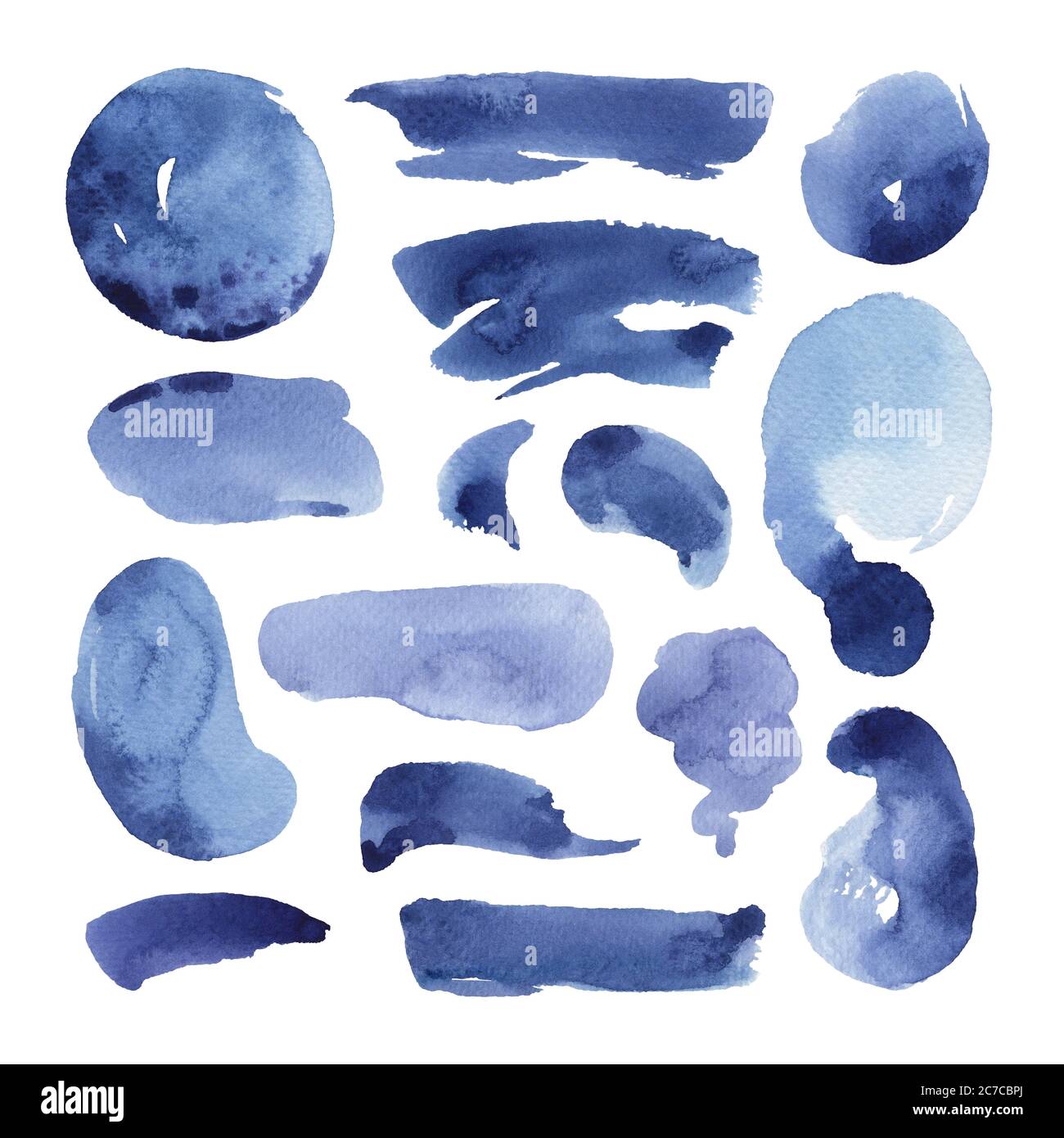 Hand painted blue watercolor objects isolated on white background Stock ...