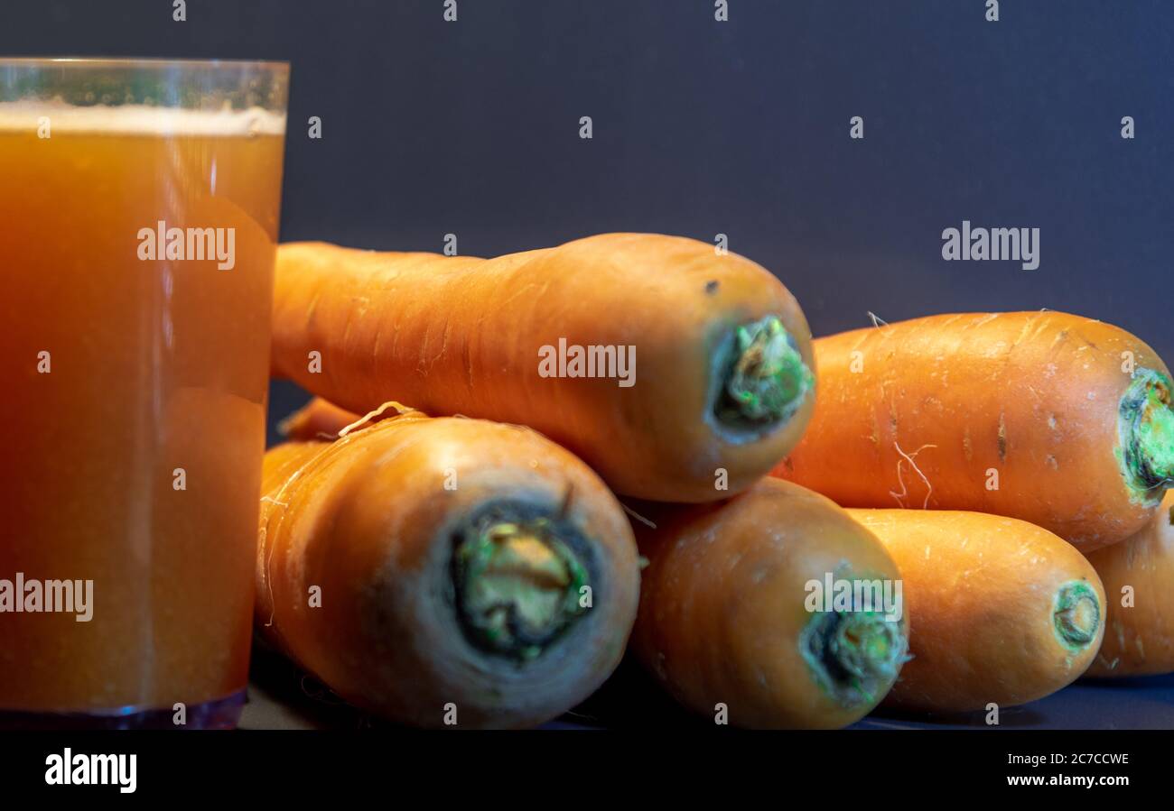 Carrot juice (Daucus carota). Vegetable for salads. Vegetable used in ...