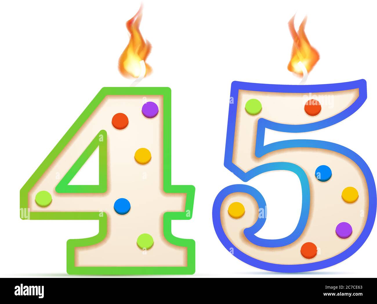 Forty five years anniversary, 45 number shaped birthday candle with ... Forty five years anniversary, 45 number shaped birthday candle with ...