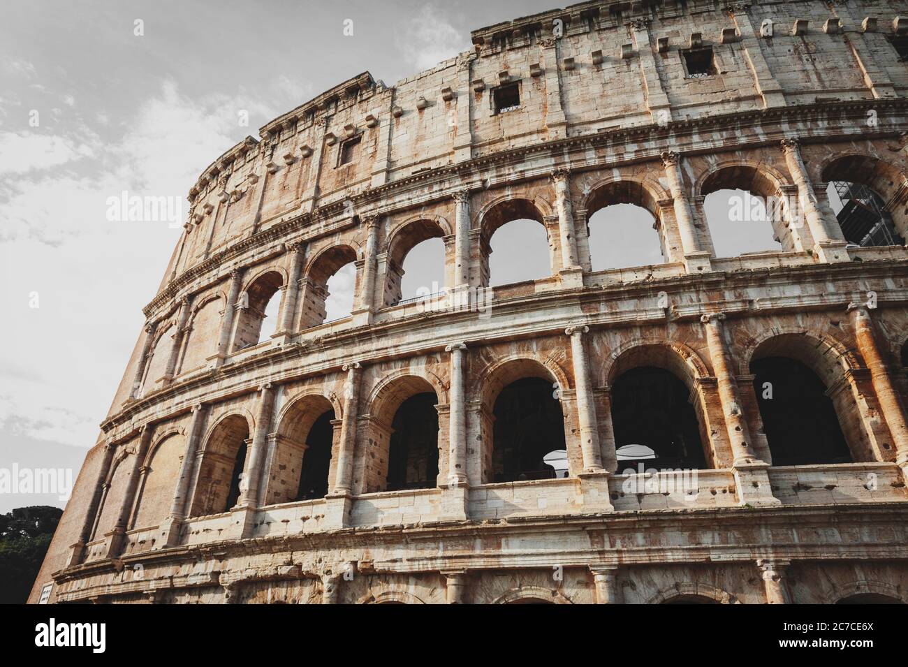 Architectural details of the facade of the Colosseum (Coliseum) or ...