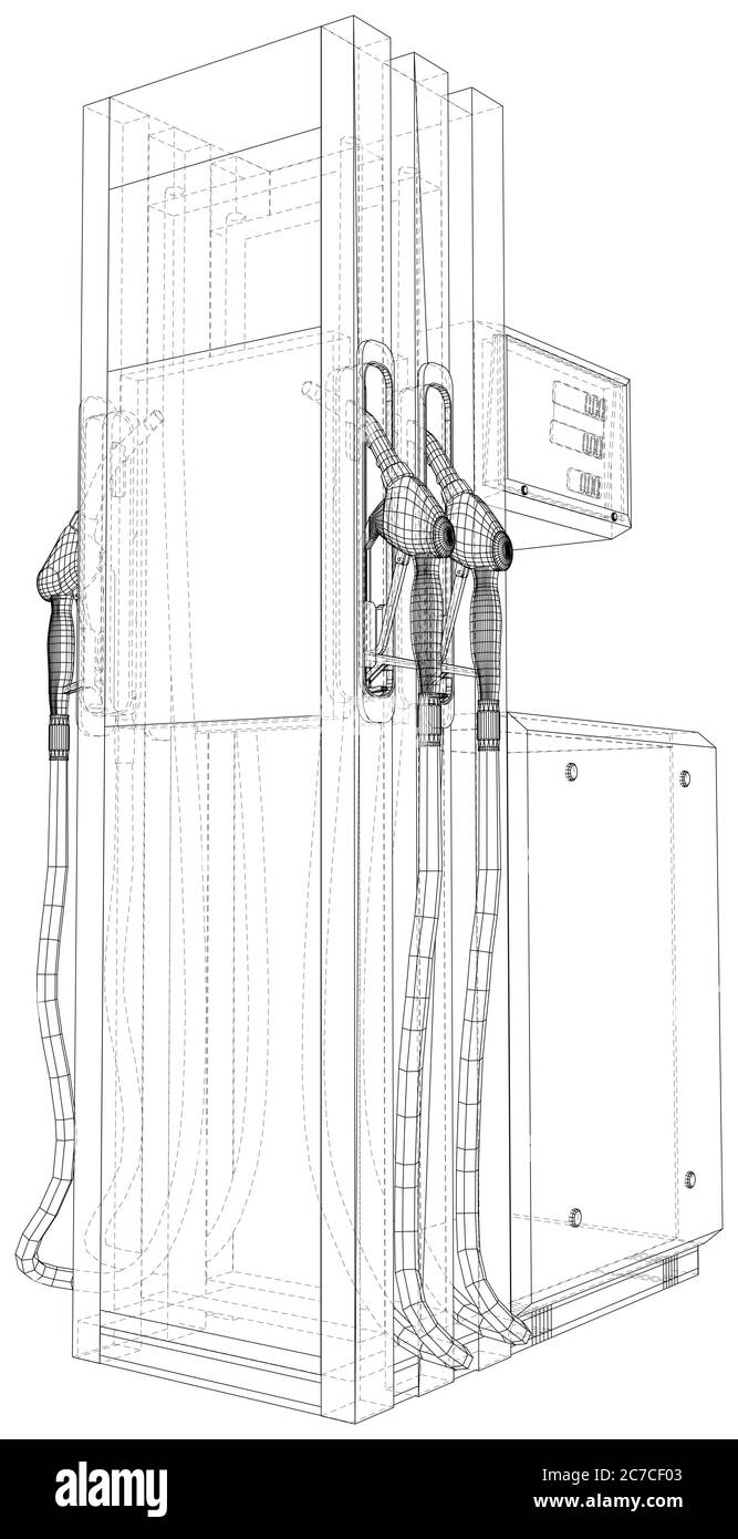 Gas Station. Wire frame vector illustration. 3d rendering Stock Vector ...