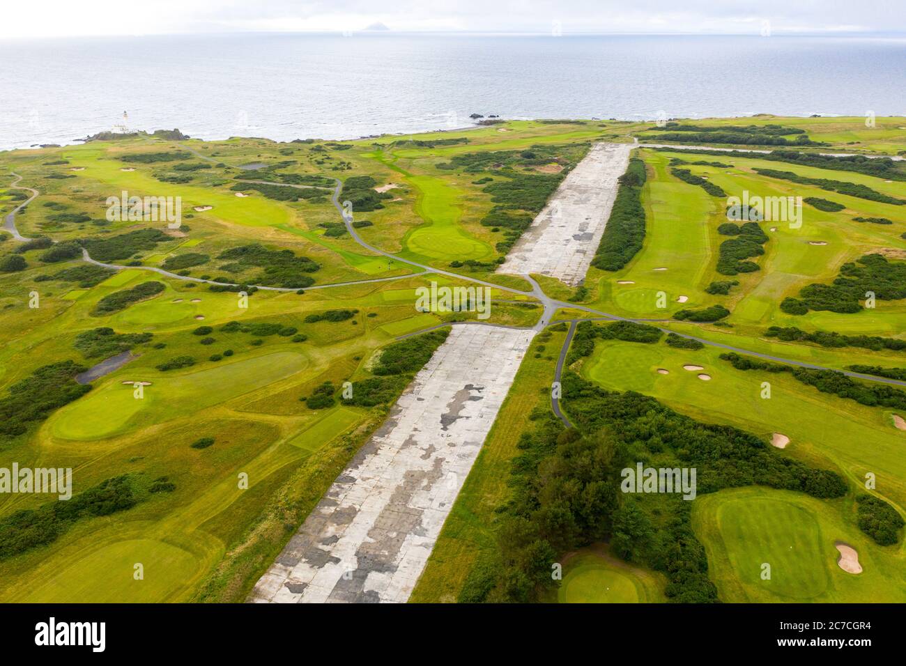 Aerial view from drone of golf courses at Trump Turnberry resort in ...