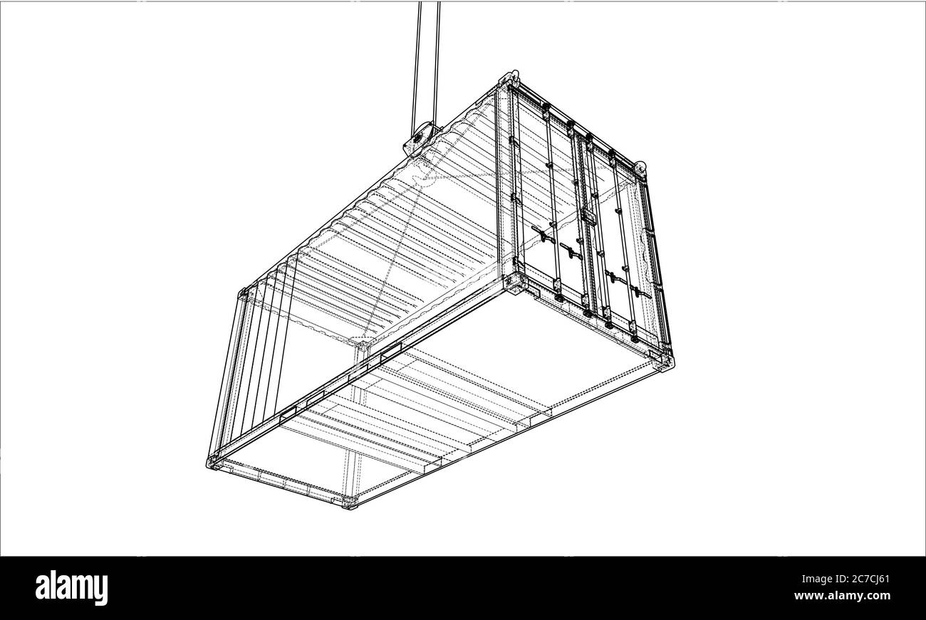 Cargo container. Wire-frame style Stock Photo - Alamy
