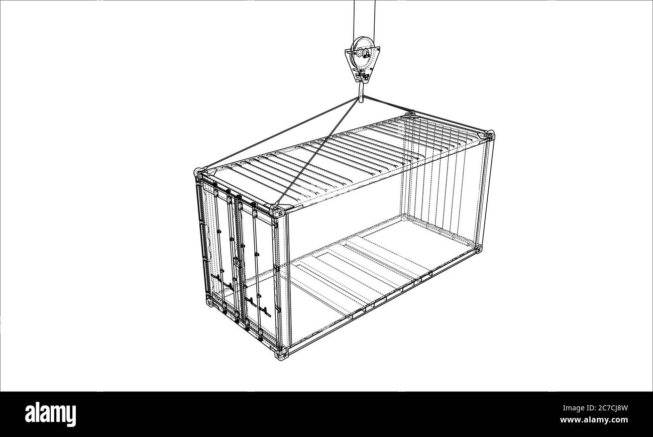 Cargo container. Wire-frame style Stock Photo - Alamy