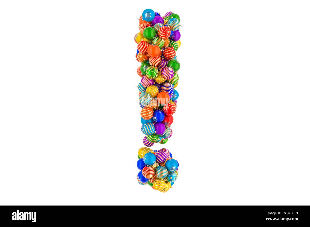 Exclamation mark from colored Christmas balls. 3D rendering isolated on ...