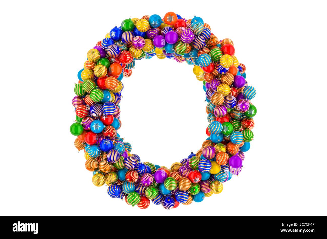Letter O from colored Christmas balls. Xmas balls font, 3D rendering ...
