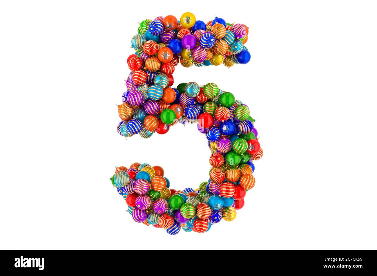 Number 5 from colored Christmas balls. Xmas balls font, 3D rendering ...