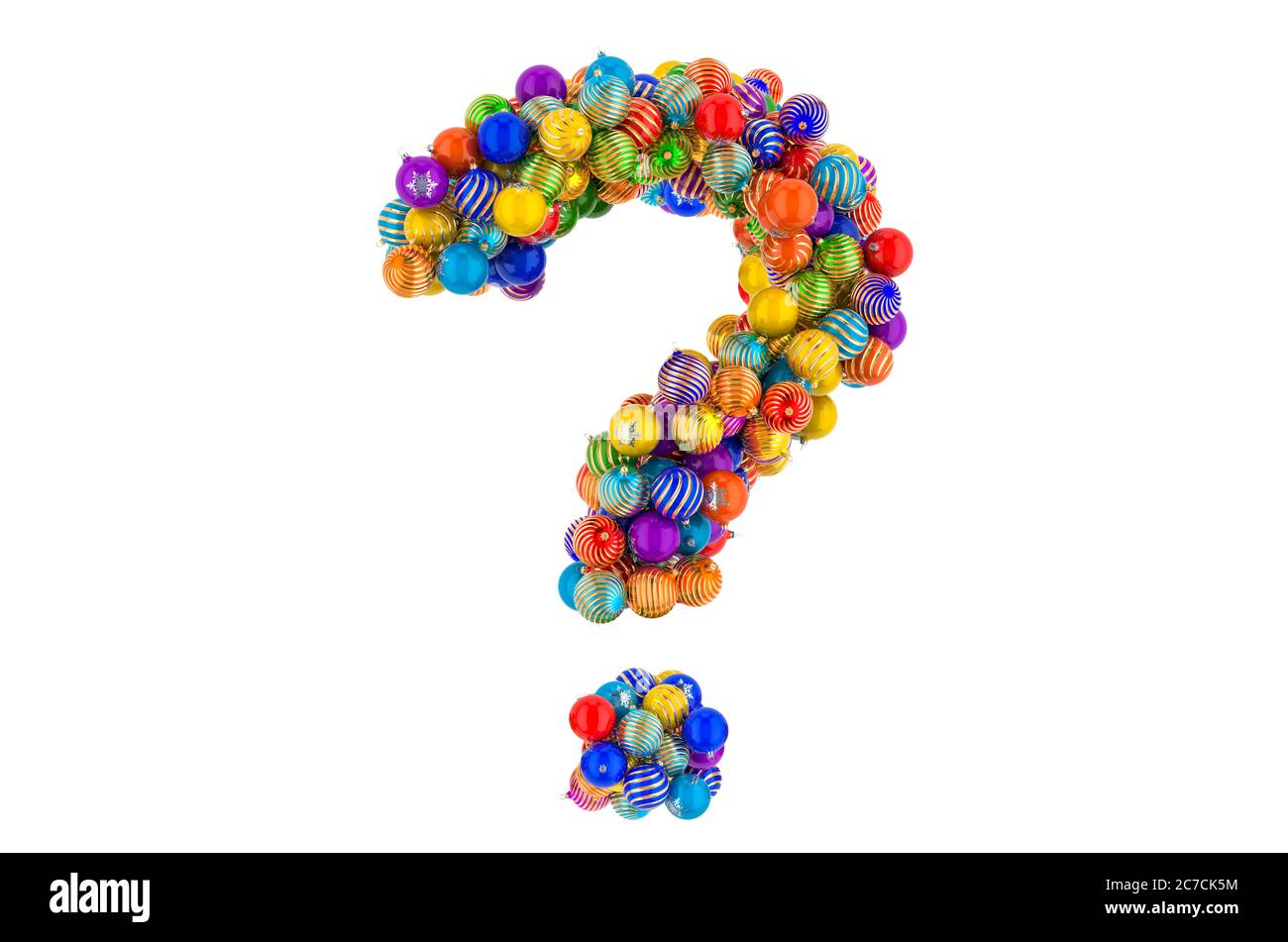 Question mark from colored Christmas balls. 3D rendering isolated on ...