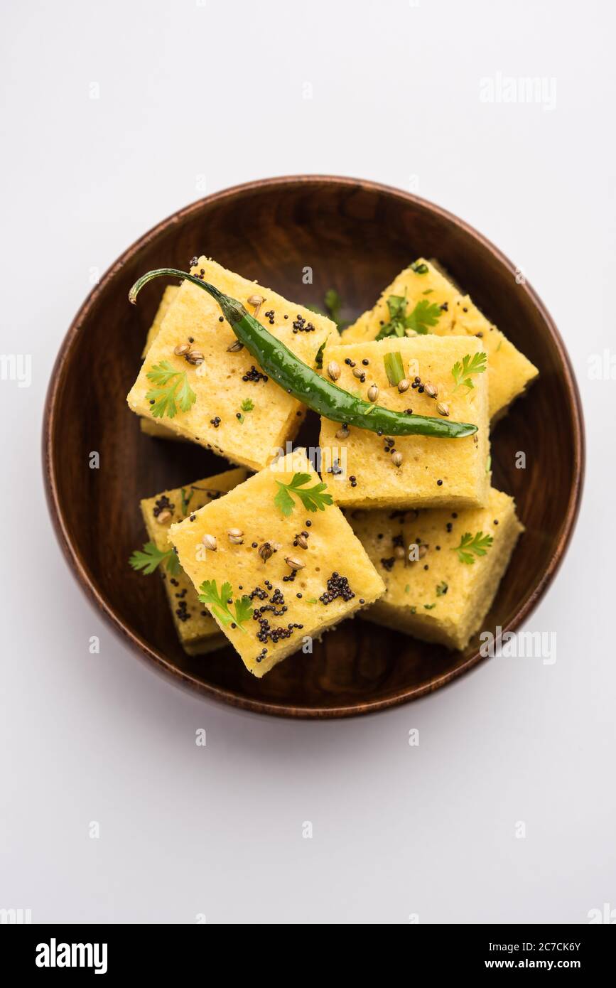 Gujarati Khaman Dhokla made using Chana Dal, served with Green chutney ...