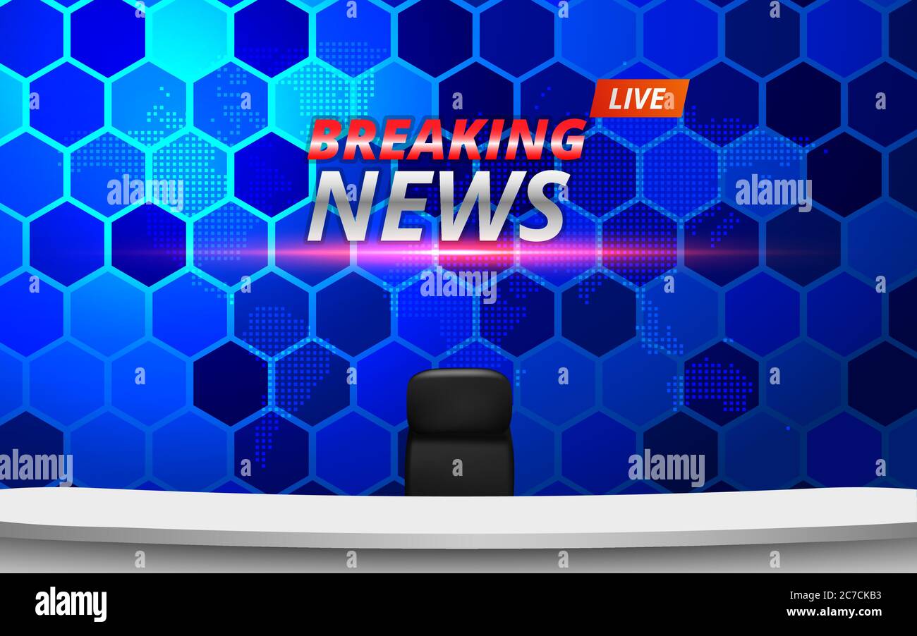 white table and chairs with breaking news live on lcds background in ...