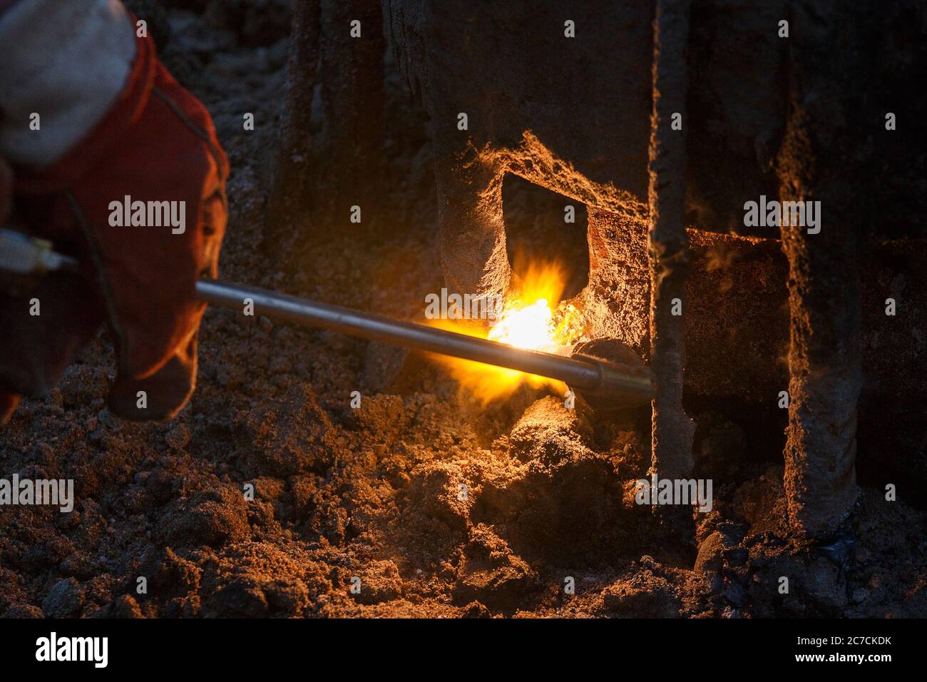 Welding machine with melting metal drops and sparks of sparks Stock ...