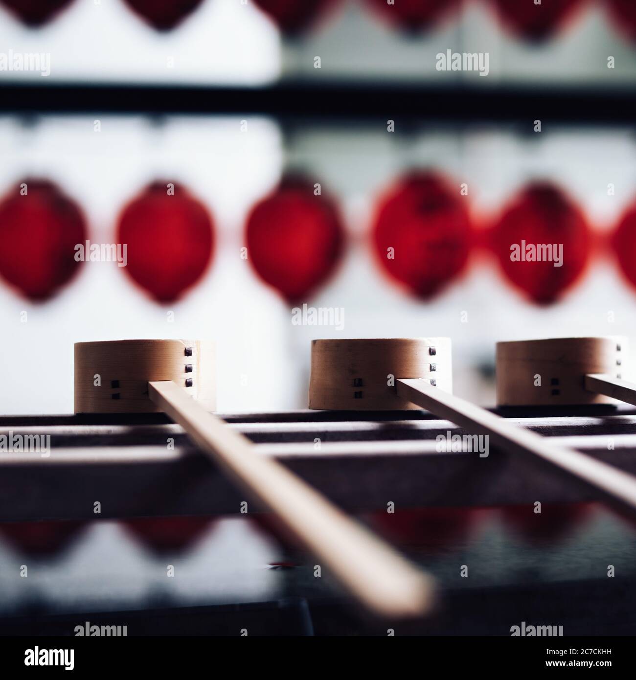 Closeup shot of wooden tools for worshippers to wash before performing ...