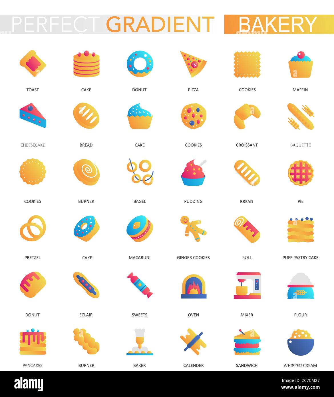 Vector set of trendy flat gradient bakery icons Stock Vector Image ...
