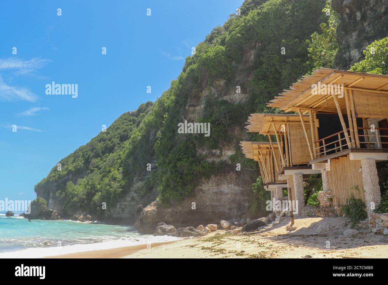 bamboo house on the sandy beach, Bali, Indonesia Stock Photo - Alamy