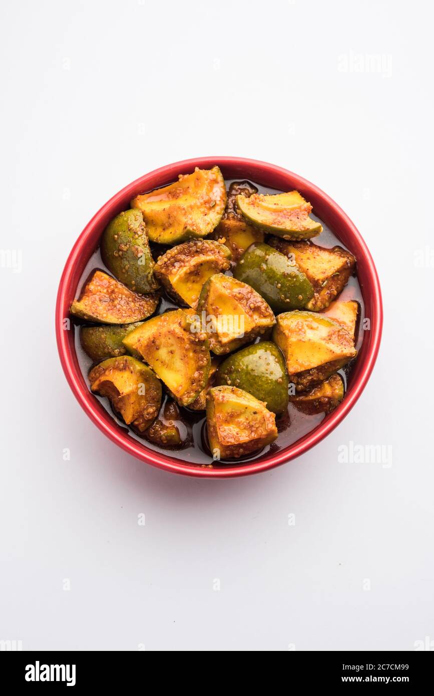 Homemade Mango Pickle or Aam ka Achar in a bowl, selective focus Stock ...