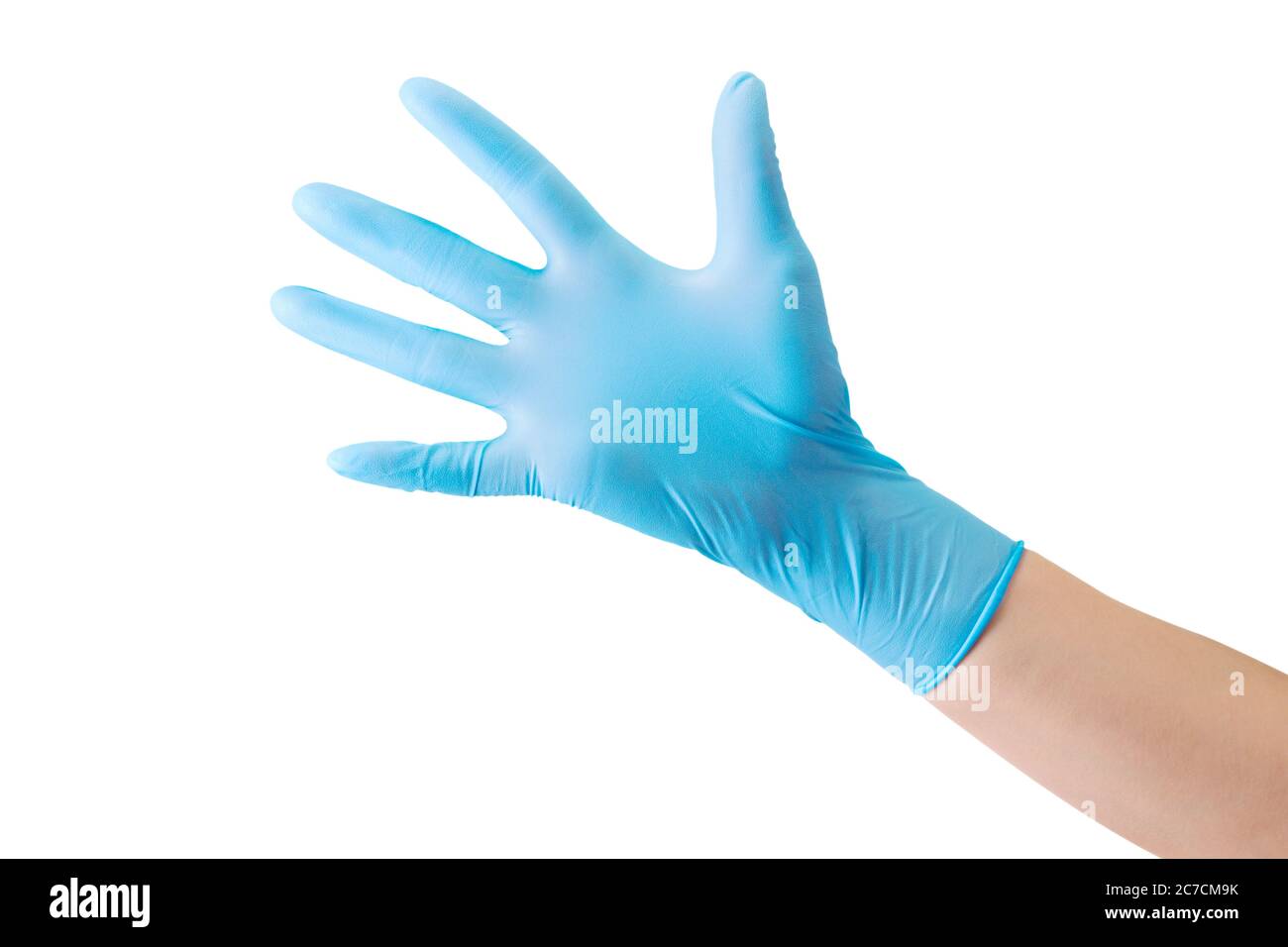 Doctor's hand in medical gloves showing palm isolated on white Stock ...