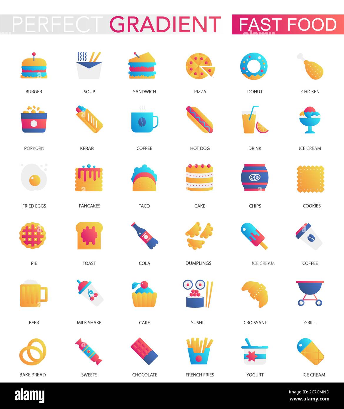 Vector set of trendy flat gradient Fast food icons Stock Vector Image ...