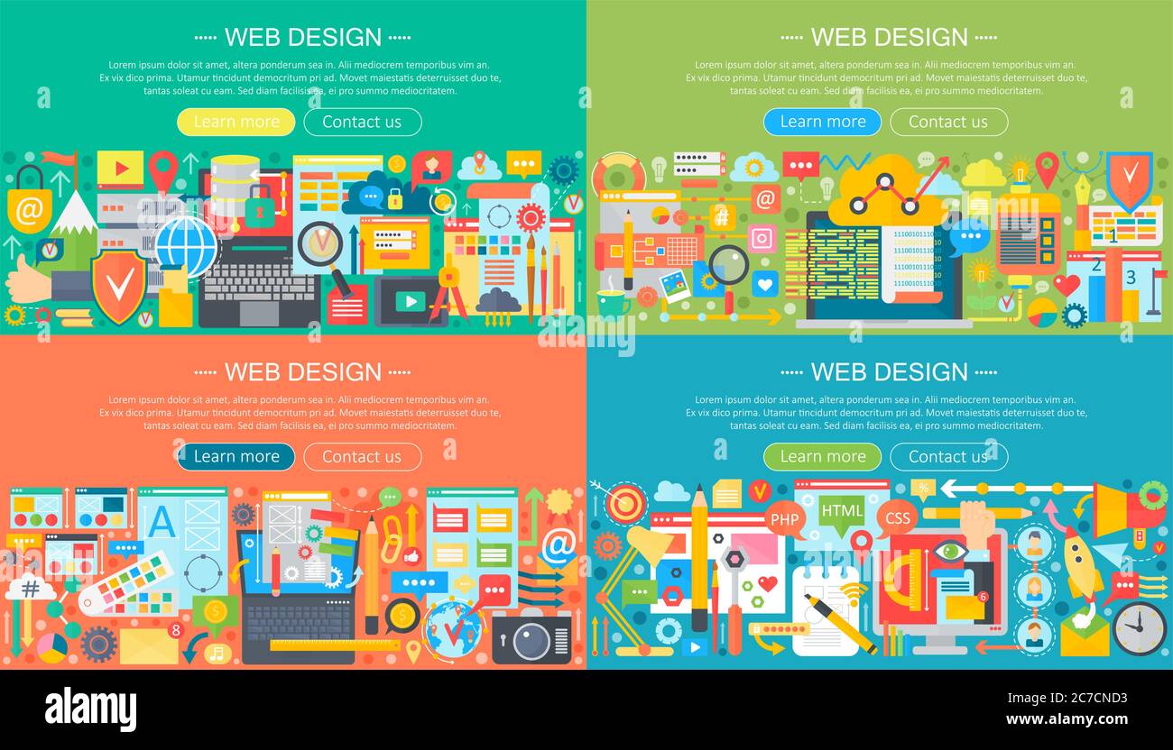 Web design horisontal flat concept design banners set. Mobile phone ...