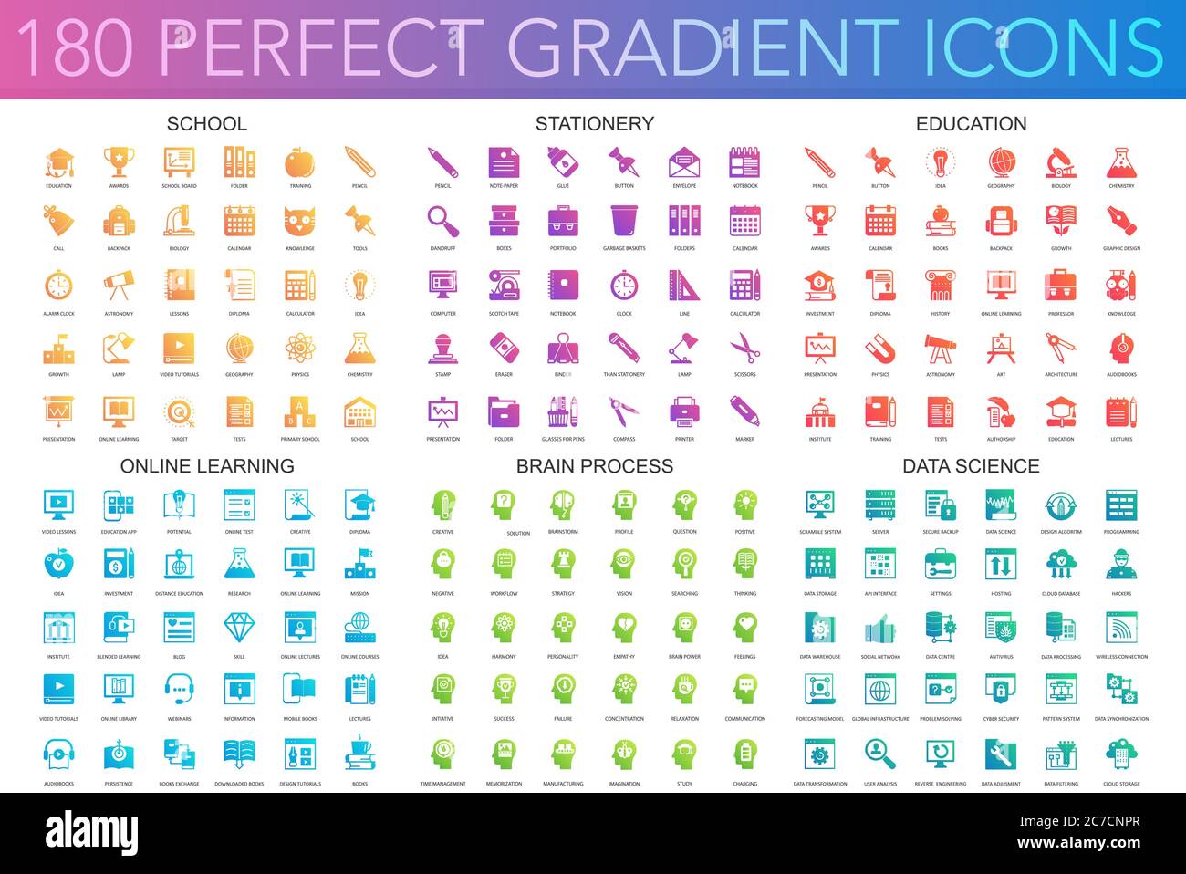180 trendy perfect gradient icons set of school, stationery, education ...