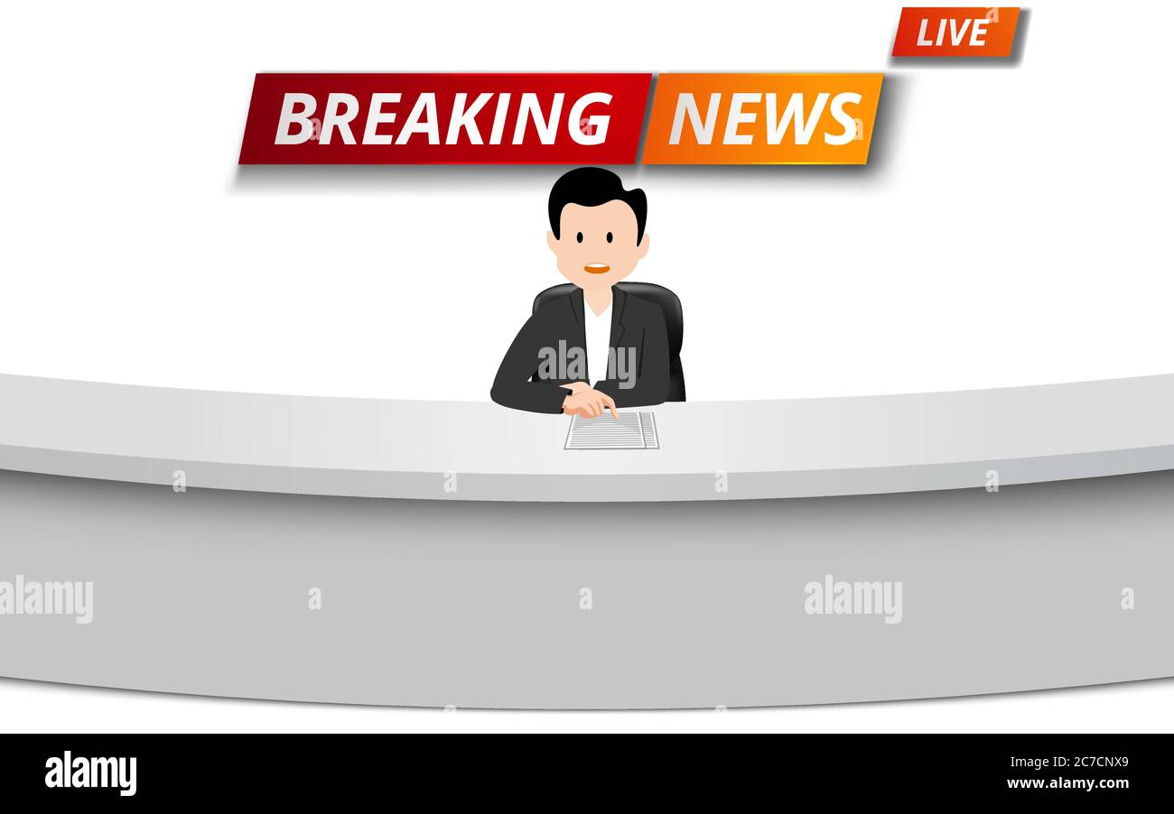 broadcaster on the white table with breaking news live on the white ...