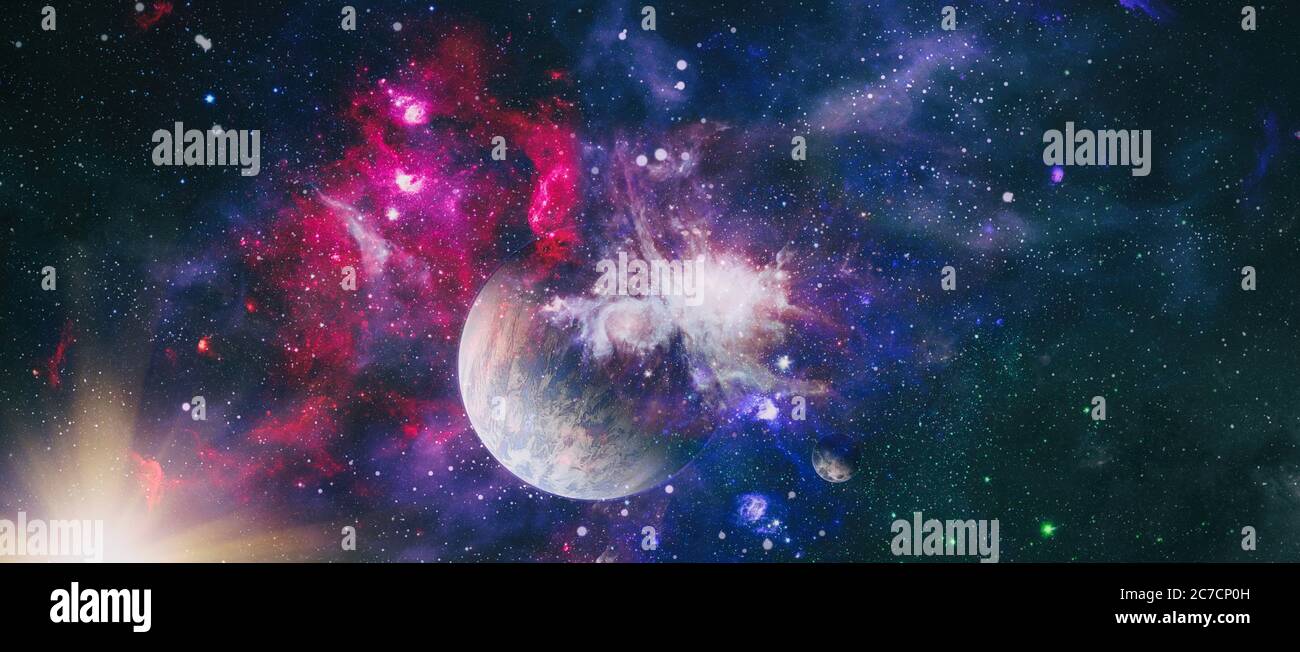 Fiery explosion in space. Abstract illustration of universe. Elements ...