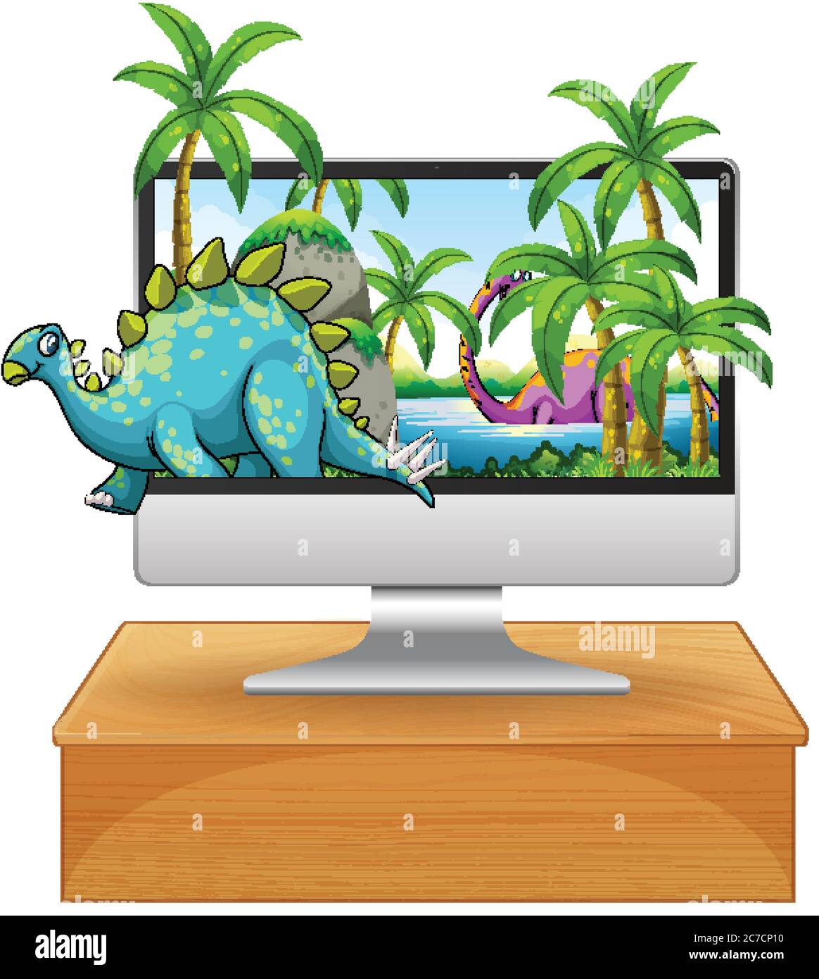 Dinosaur on computer screen background illustration Stock Vector Image ...