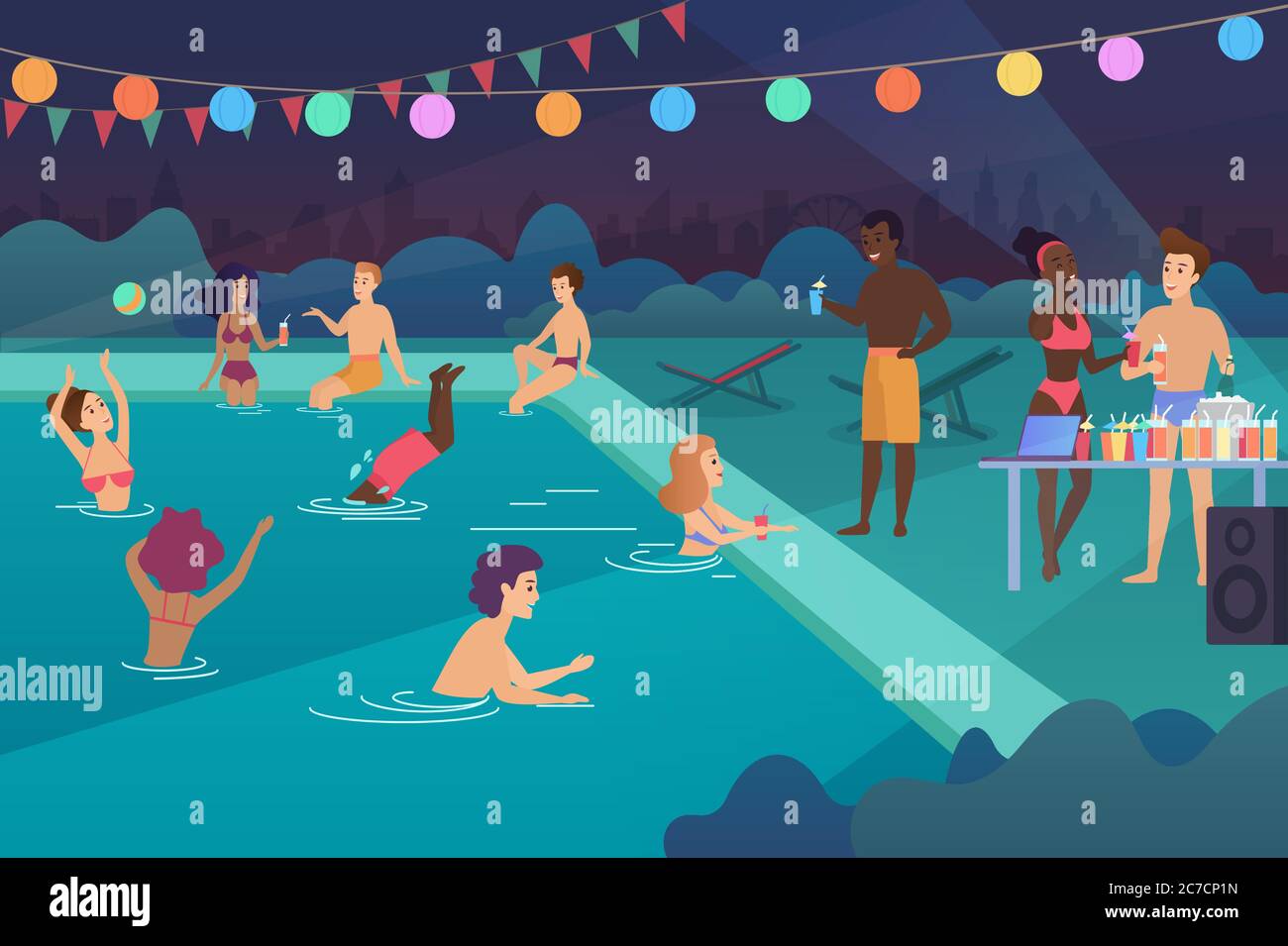 Cartoon Swimming Pool Party