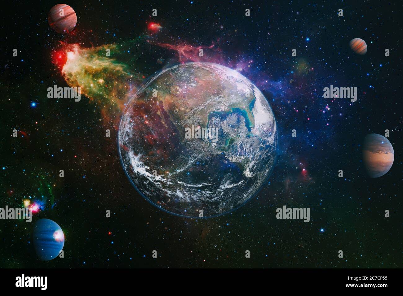 Earth and galaxies in space. Science fiction art. Elements of this ...