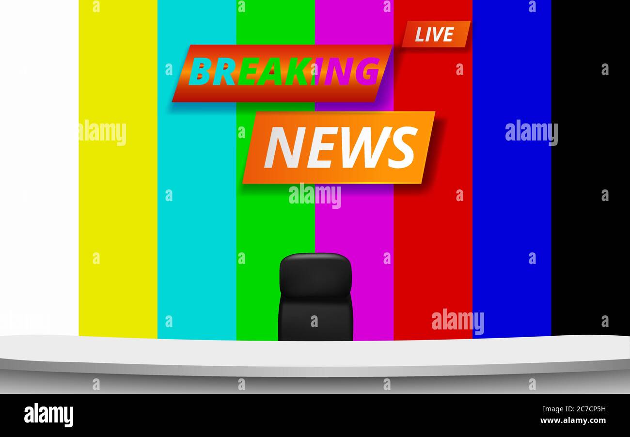 white table and chair with breaking news live on no signal screen in ...