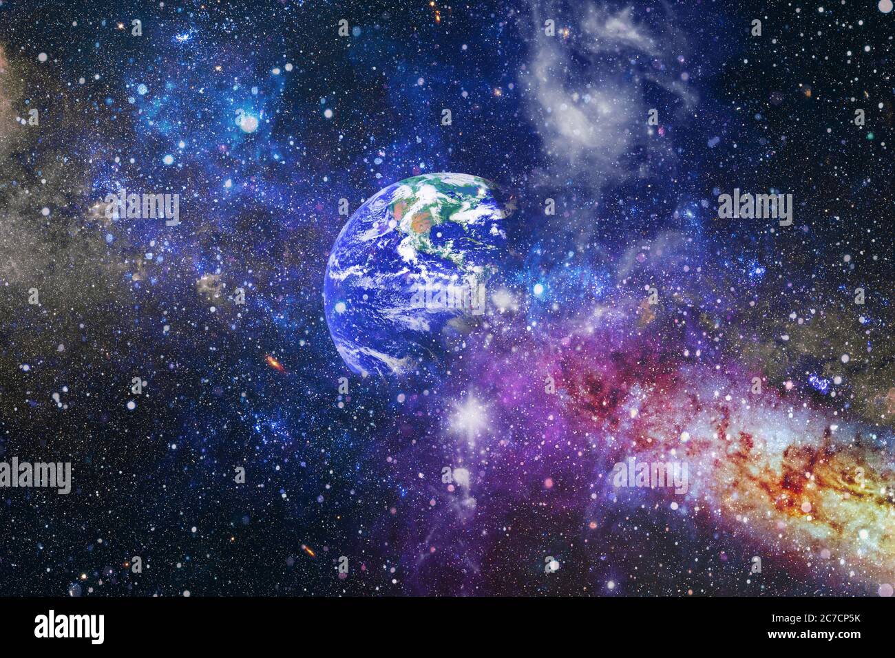 Earth and galaxies in space. Science fiction art. Elements of this ...