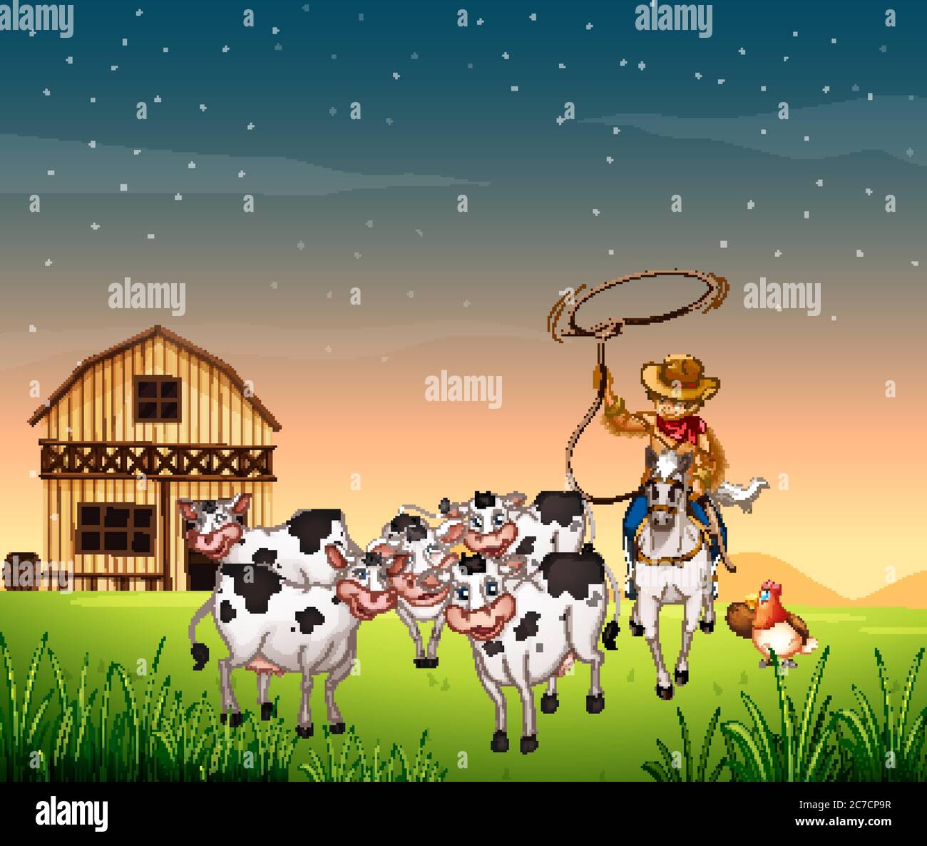 Farm scene with animal farm and blank sky illustration Stock Vector ...
