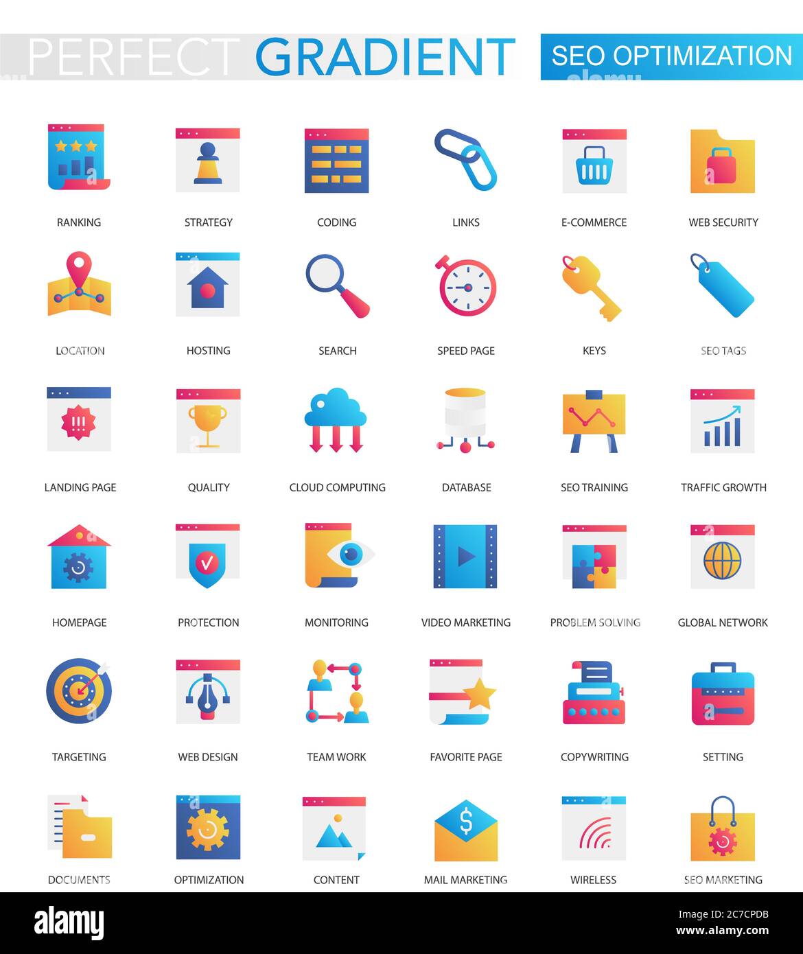 Vector set of trendy flat gradient SEO optimization icons Stock Vector ...