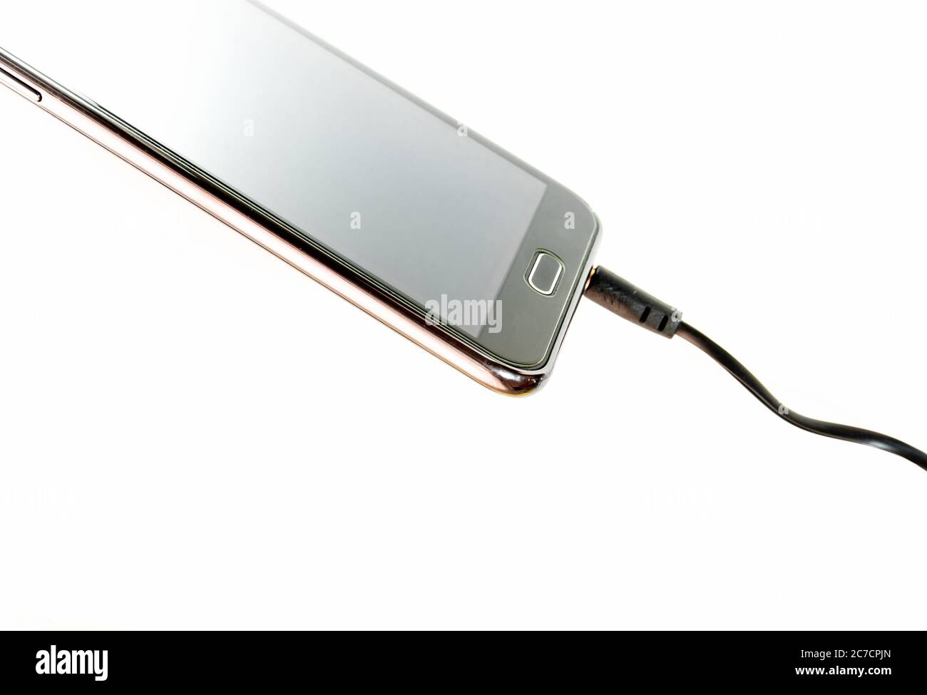 Flat line cable of audio connect to smart phone Stock Photo - Alamy