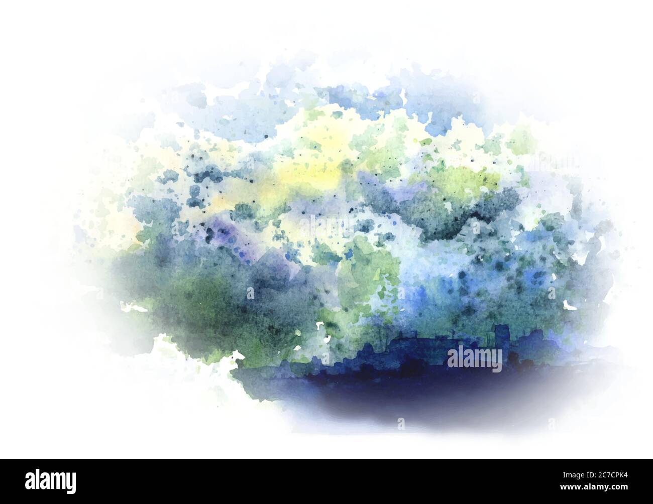 Urban landscape. Smog, fog, smoke, pollution. Bad ecology. Watercolor ...