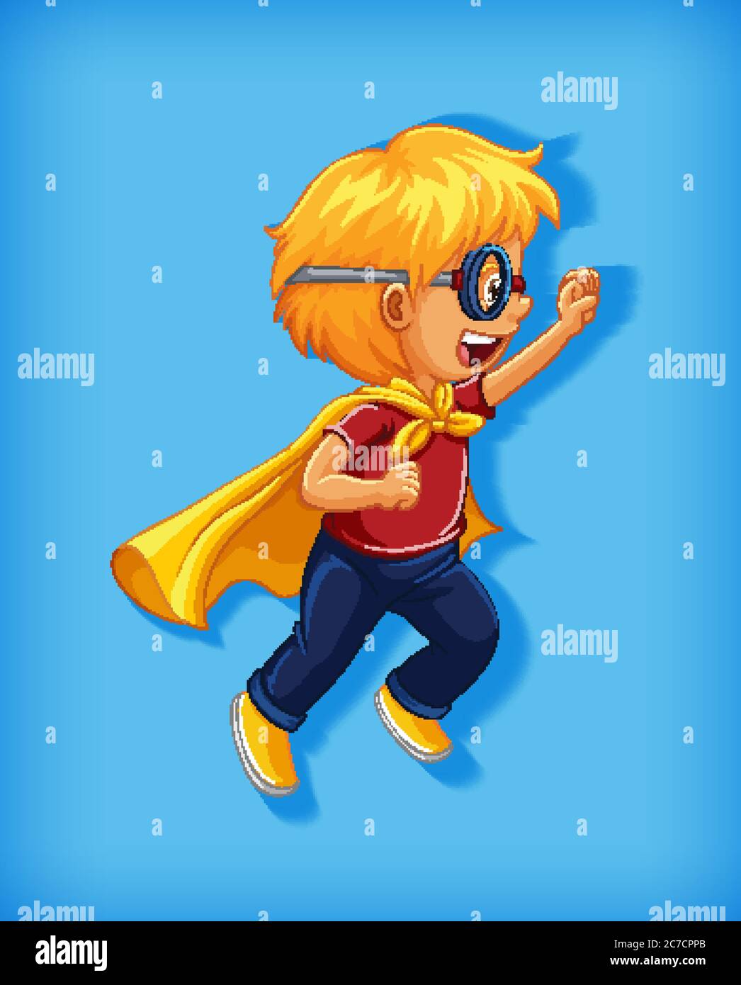 Boy wearing superhero with stranglehold in standing position cartoon ...