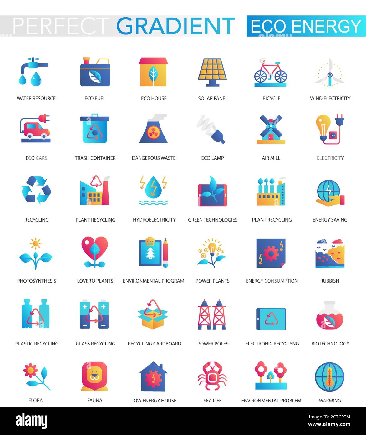 Vector set of trendy flat gradient renewable energy, green technology ...