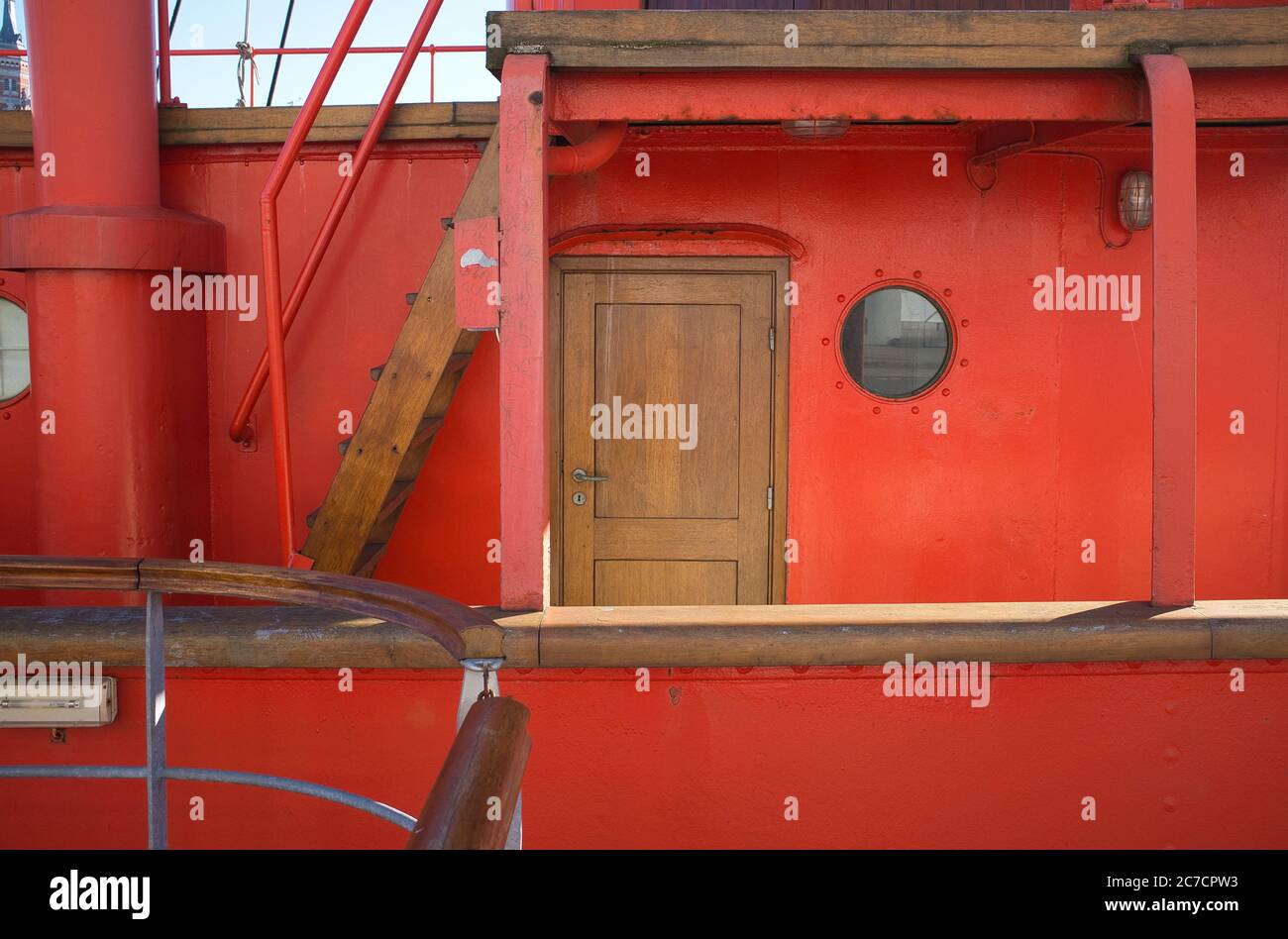 Wooden door of a red sailing ship during daytime in Dunkerque, France ...