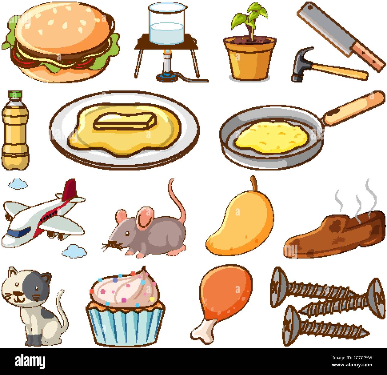 Large set of different animals and other objects on white background ...