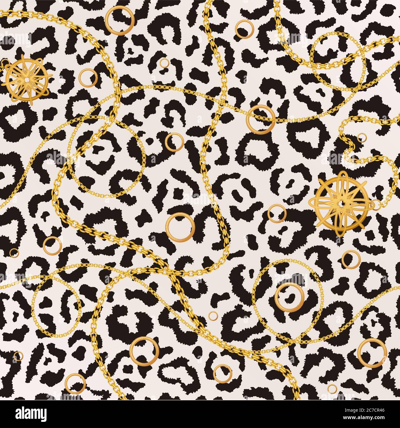 Golden Chains on Leopard animal skin background seamless pattern vector ...