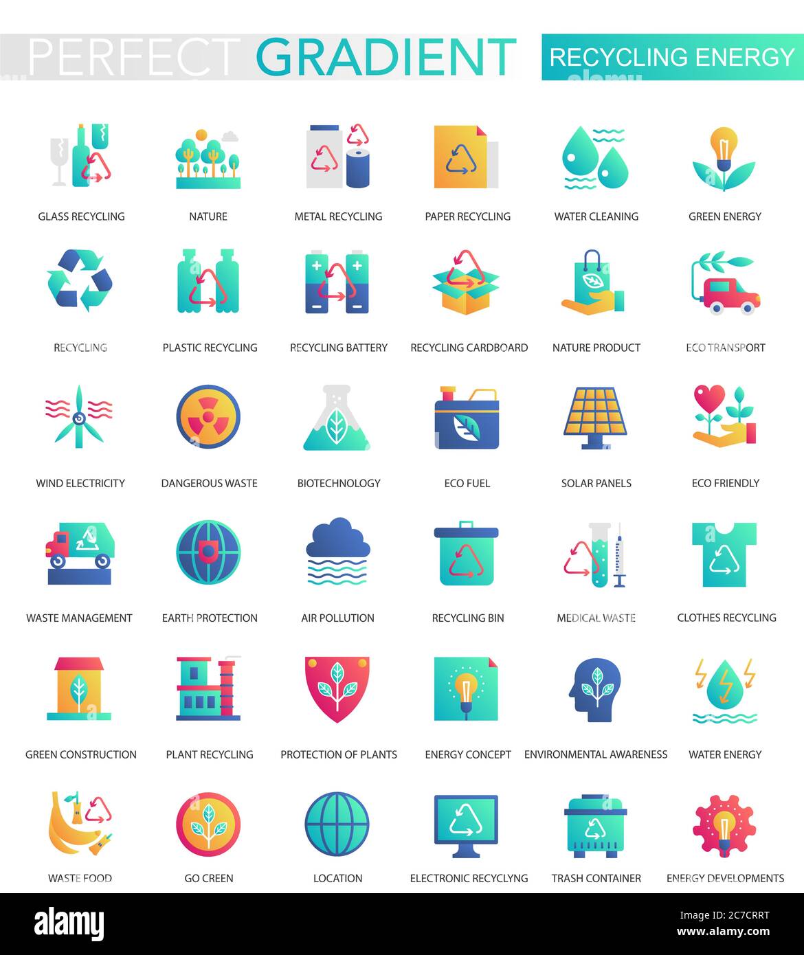 Vector set of trendy flat gradient recycling energy icons Stock Vector ...