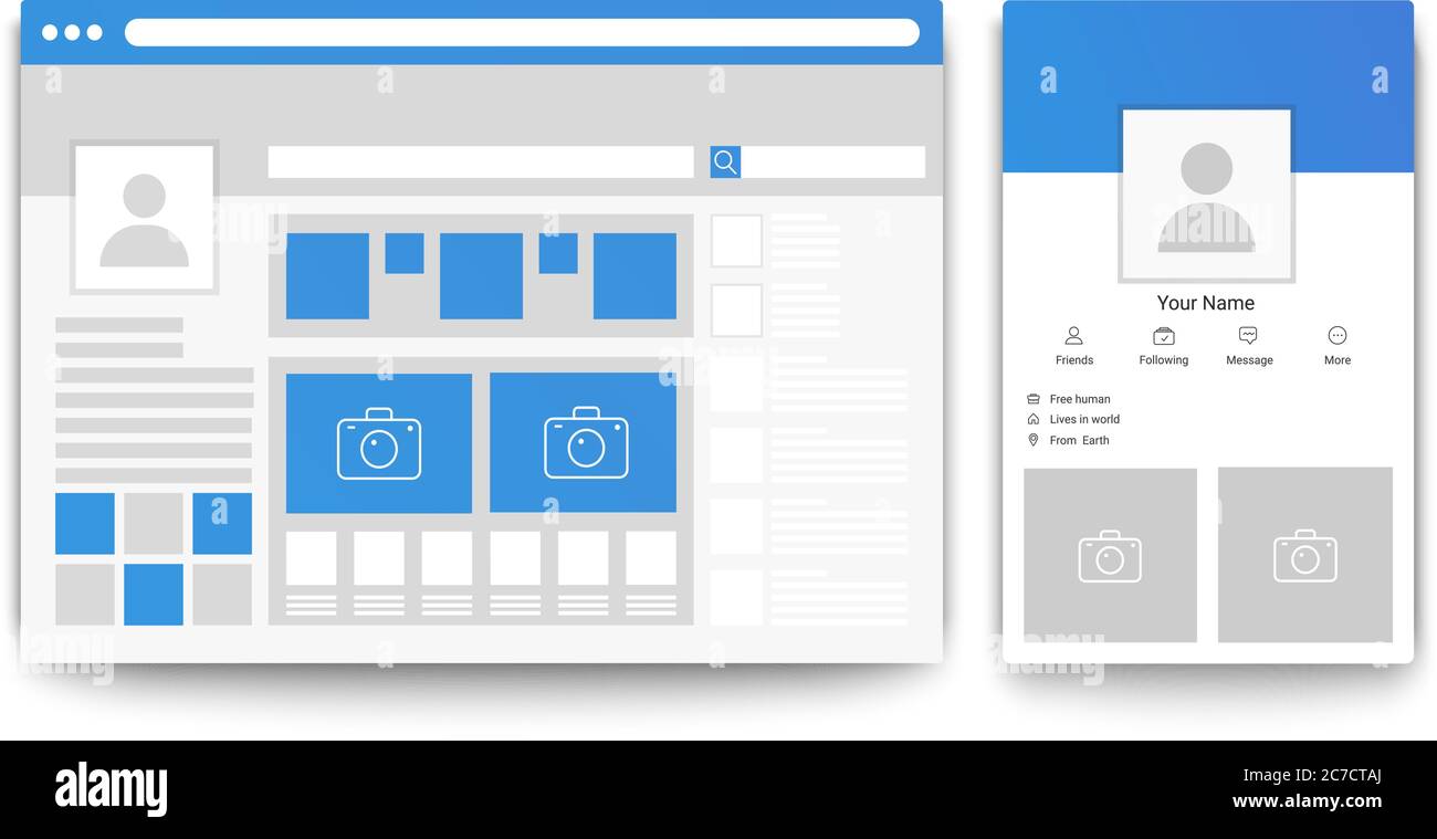 Social network web and mobile page browser. Concept of Social page ...
