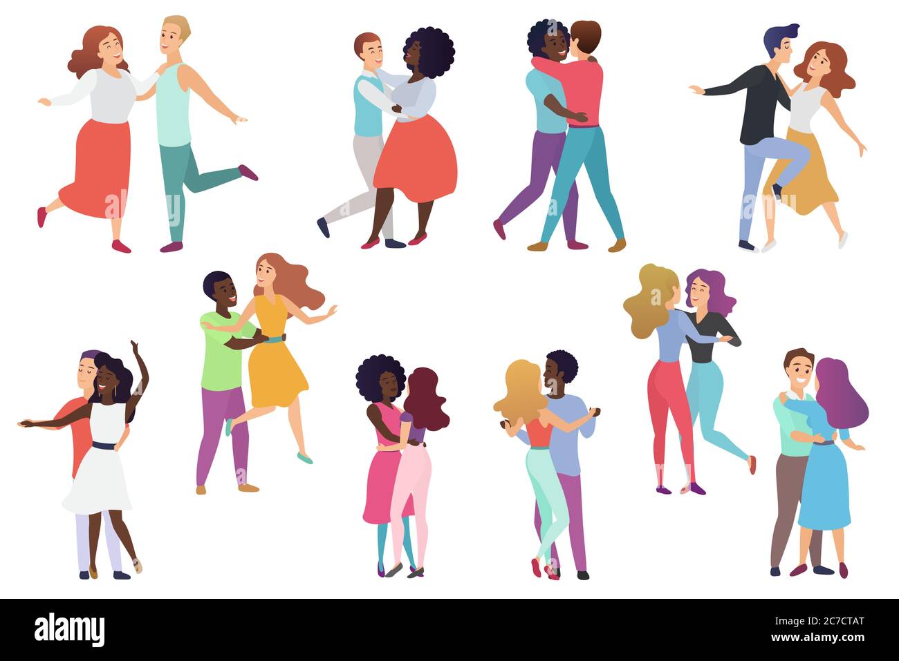 Male and female pairs of dancers. Men and women couple, Group of happy ...